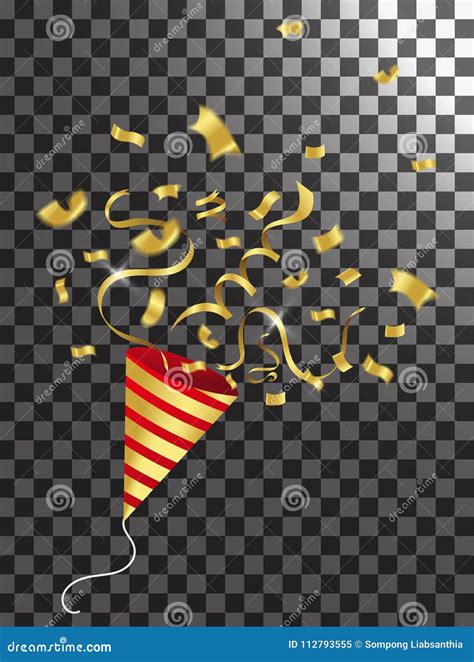 Exploding Party Popper With Confetti And Streamer On Transparent Cartoon Vector CartoonDealer