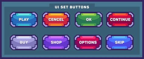 게임 Ui는 2d 또는 3d 게임을 만들기 위한 버튼 Gui를 설정합니다 모바일 웹에서 사용할 수 있습니다 프리미엄 벡터