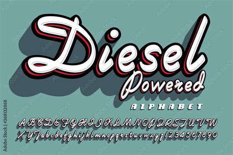 A Bold Cursive Script Alphabet With Drop Shadow Effects Diesel Powered