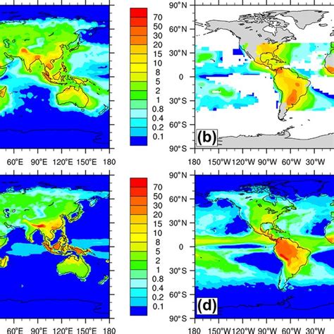Global Distribution Of The Mean Annual Lightning Flash Density Flashes Download Scientific