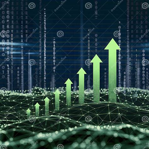 Digital Landscape With Upward Arrows And Binary Code Indicating Growth