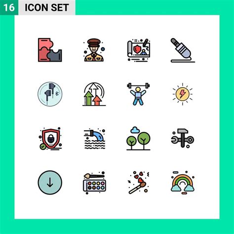 16 Universal Flat Color Filled Line Signs Symbols Of Bluetooth Ear Design Headphone Pin Editable