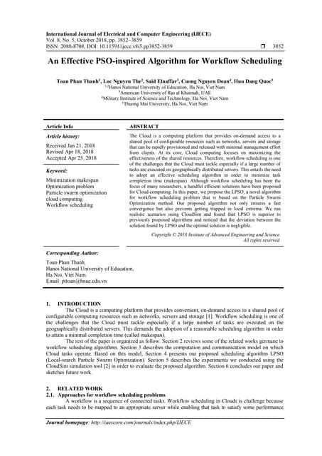 An Effective Pso Inspired Algorithm For Workflow Scheduling Pdf