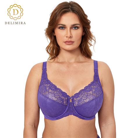 Delimira Women Sexy Minimizer Bra Plus Size Non Padded Floral Lace Bras