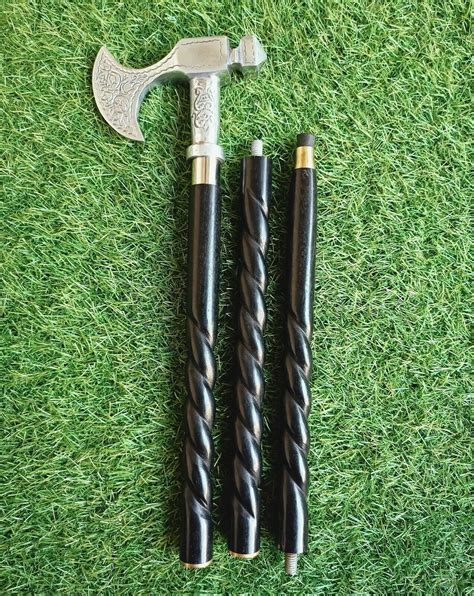Victorian Walking Stick Viking Axe Designer Handle 3 Folds Twisted