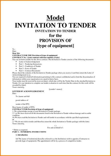 Free Invitation To Tender Document Template Proposal Templates