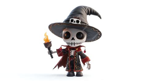 Premium Photo 3d Rendering Of A Cute Skeleton Wizard Holding A Torch The Wizard Is Wearing A
