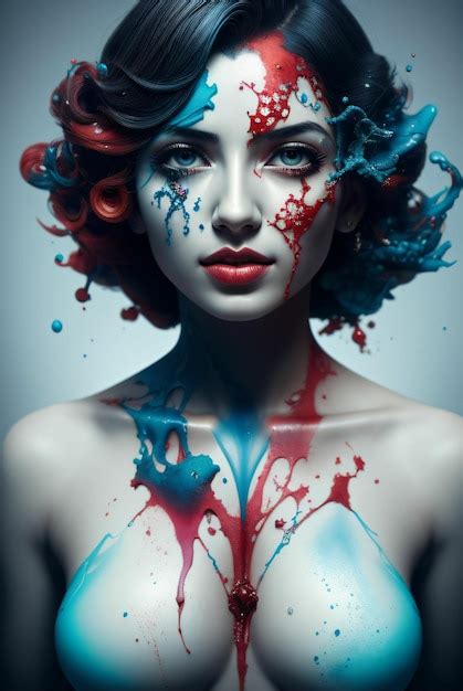 Premium Photo Digital Art Of Sexy Woman In Realistic Style With Splashes Of Paint In Various