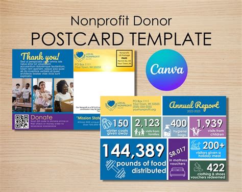Nonprofit Donor Mailer Postcard Canva Template Annual Report Postcard Canva Postcard