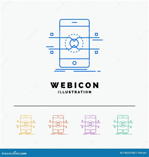 Api Interface Mobile Phone Smartphone 5 Color Line Web Icon Template Isolated On White