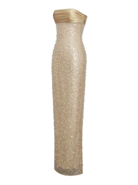 Lainey Gold Satin Sequin Pearls Beaded Maxi Dress Miss Circle