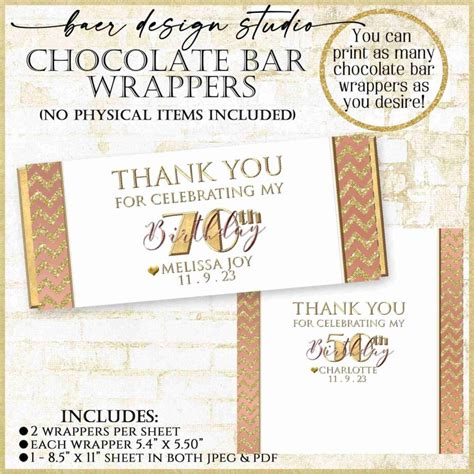Luxe Personalized Chocolate Wrappersrose Gold Hershey Candy Bar Wrapper 41322 Baer Design Studio