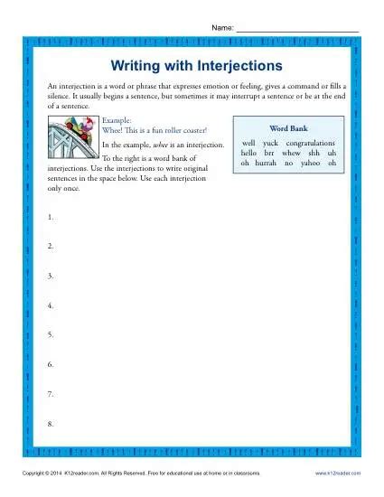 Free Interjection Worksheets