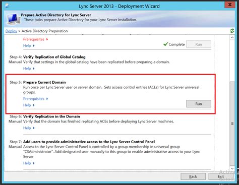 Installing Lync 2013 In Lab Prepare Active Directory Wizard