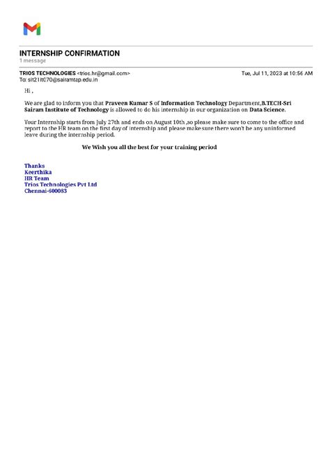 Praveen Kumar S On Linkedin Learningandgrowing Internshipcomplete Triostechnology