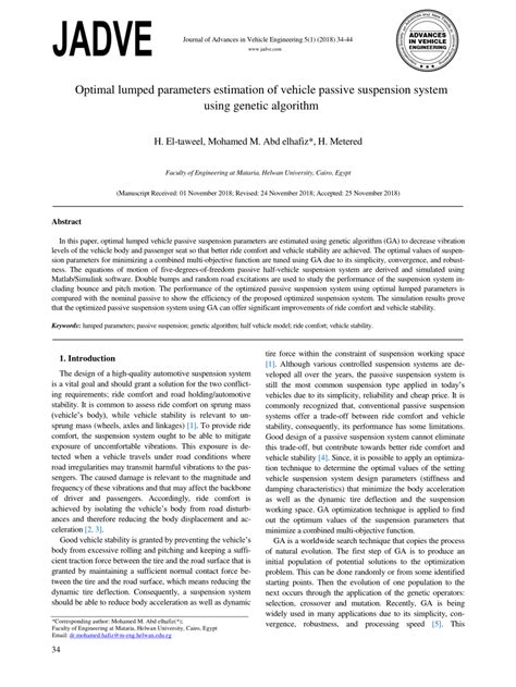 Pdf Optimal Lumped Parameters Estimation Of Vehicle Passive Suspension System Using Genetic