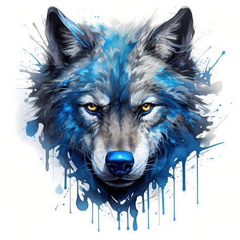 Blue Wolf Watercolor Clipart Tribal Art Images  Digital Download