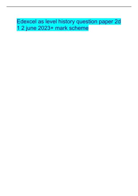 Edexcel As Level History Question Paper 2d 1 2 June 2023 Mark Scheme