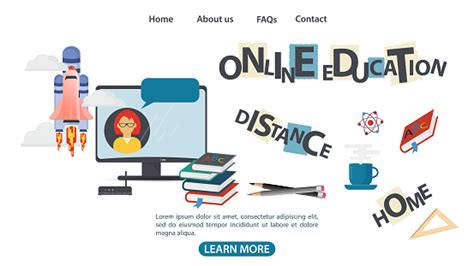 인터넷 기술 플랫 벡터 일러스트 만화를 사용하여 홈 스쿨 거리 온라인 교육을 테마로 7 개의 웹 페이지 배너를 디자인하십시오 Brand Name Online