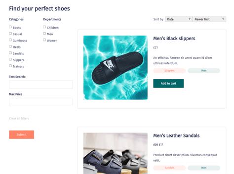 creating a page with a custom woocommerce product search toolset