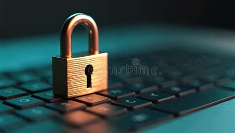 Close Up View Of Golden Padlock Resting On Dark Keyboard Digital