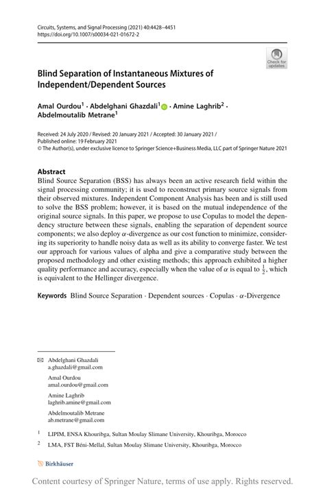 Blind Separation Of Instantaneous Mixtures Of Independent Dependent Sources Request Pdf