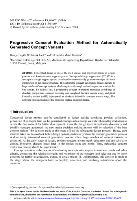 Pdf Progressive Concept Evaluation Method For Automatically Generated