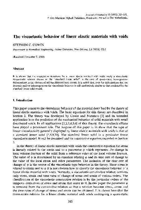 Pdf The Viscoelastic Behavior Of Linear Elastic Materials With Voids