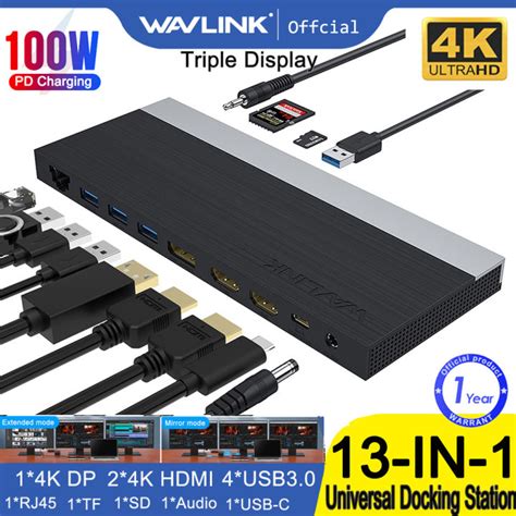 Wavlink 13 In 1 Usb C Docking Station Universal 4k Dual Hdmi Dp Triple Display Usb C Docking