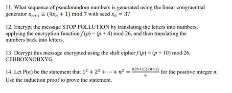 Solved 11 What Sequence Of Pseudorandom Numbers Is
