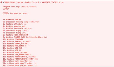 error too many uniforms questions three js forum