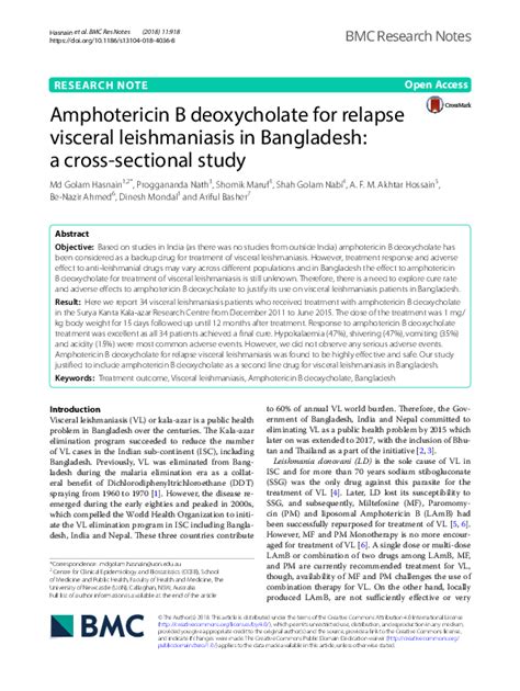 Pdf Amphotericin B Deoxycholate For Relapse Visceral Leishmaniasis In