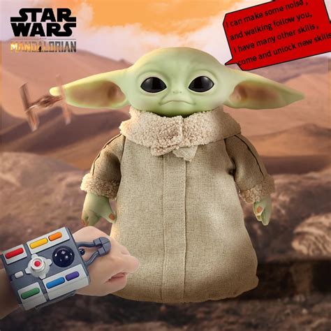 정품 Mandalorian 어린이 베이비 요다 스타 워즈 클론 Rogu 원격 제어 사운드 효과 인형 어린이 플러시 장난감에 대한