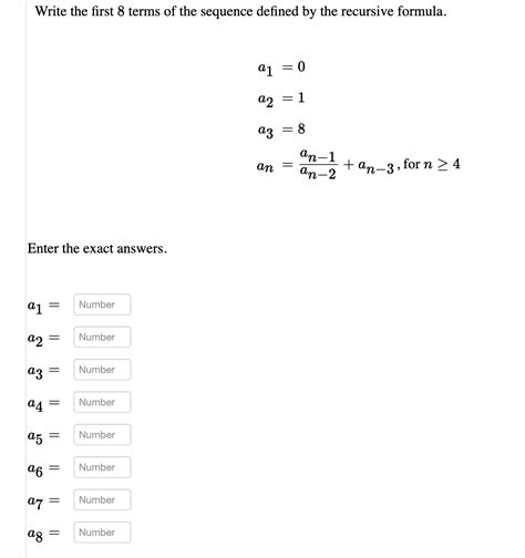 solved write the first 8 ﻿terms of the sequence defined by