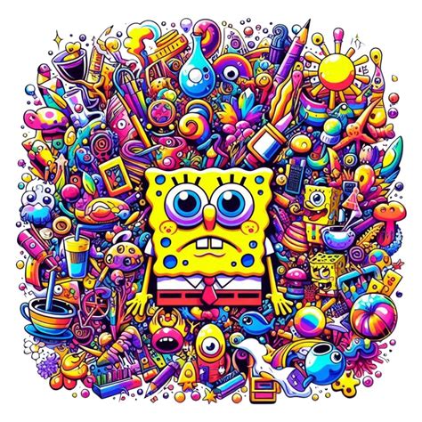 2 Whimsical Spongebob Digital Art Print Colorful Spongebob Squarepants