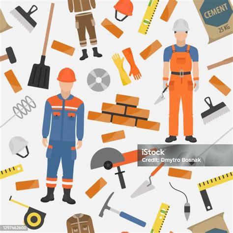 직업과 직업 세트 벽돌 층 벽돌 메이슨 도구 및 장비 균일 한 평면 디자인 아이콘 건설 산업에 대한 스톡 벡터 아트 및 기타 이미지 건설 산업 건축하기 공사장 인부