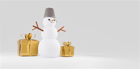 사실적인 3d 선물 상자와 눈사람은 흰색 배경에 렌더링됩니다 크리에이티브 배너 전단지 플래카드 크리스마스 새해 생일 또는 기념일 축하 포스터 제품 홍보를 위한 판매 배너 3