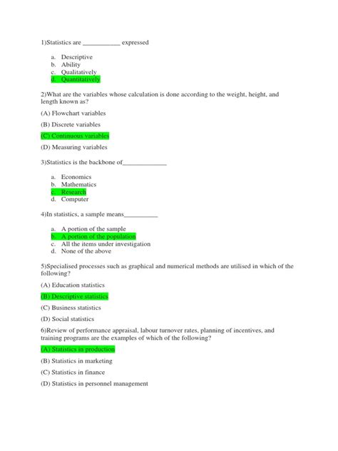 Statistics Mcqs Pdf Mean Statistics