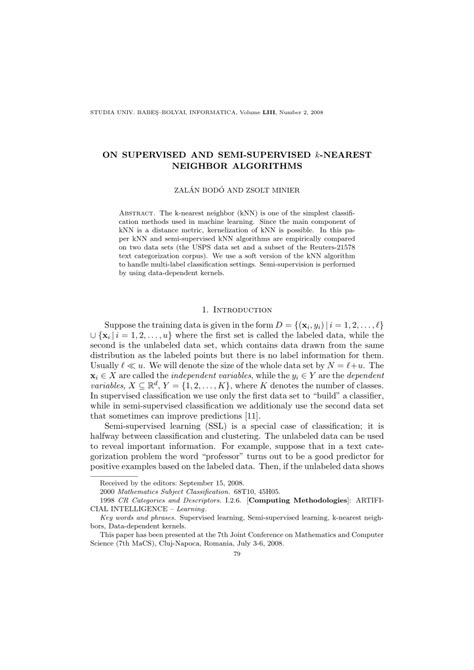 Pdf On Supervised And Semi Supervised K Nearest Neighbor Algorithms