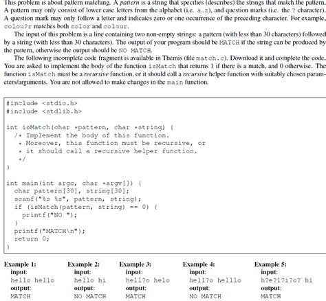 Solved This Problem Is About Pattern Matching A Pattern Is Chegg Com