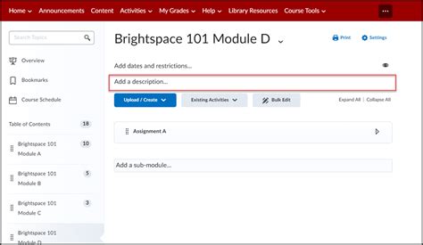 Organize Your Course Materials Via Modules And Sub Modules Usc Brightspace Help