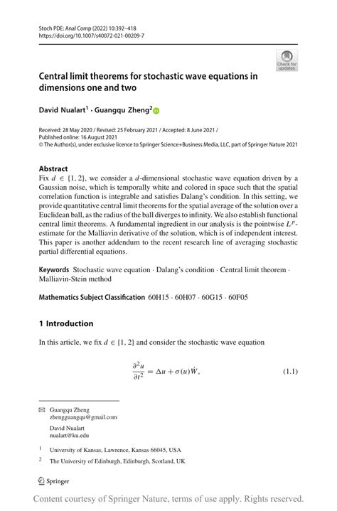 Central Limit Theorems For Stochastic Wave Equations In Dimensions One And Two Request Pdf