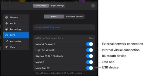 midi in out settings in logic pro for ipad apple support