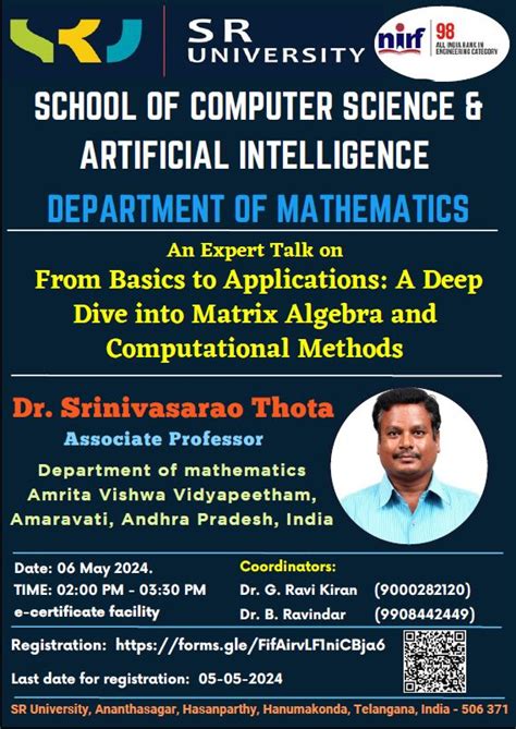 Dr Ravi Kiran G On Linkedin Sru Sruniversity Csaisru