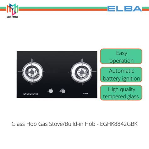 Elba Egh K8842g Bk Build In Glass Gas Stove Hob 5 0kw Eghk8842gbk
