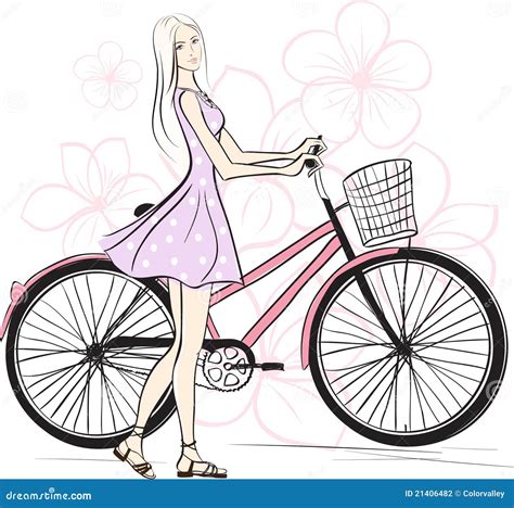 Romantic Girl With Bicycle Stock Vector Illustration Of Cartoon 21406482