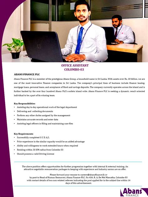 Abans Careers Office Assistant Typist New Vacancies Ol Al Only