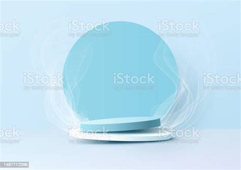 3d 현실적인 빈 흰색과 파란색 연단 받침대 스탠드와 원형 배경 0명에 대한 스톡 벡터 아트 및 기타 이미지 0명 3차원