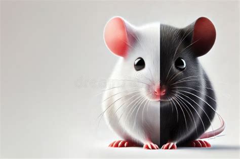 Half Of The Mouse Is White Half Is Black On A Light Background Space