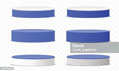 벡터 3d 실린더 받침대 연단 기하학적 플랫폼 제품 전시 프리젠 테이션 파스텔 색상의 파란색과 흰색 템플릿 디자인이 있는